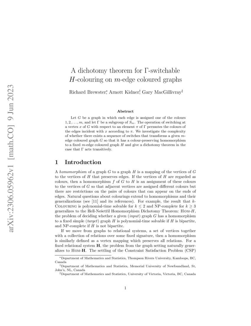 A dichotomy theorem for Γ-switchable H-colouring on m-edge coloured ...