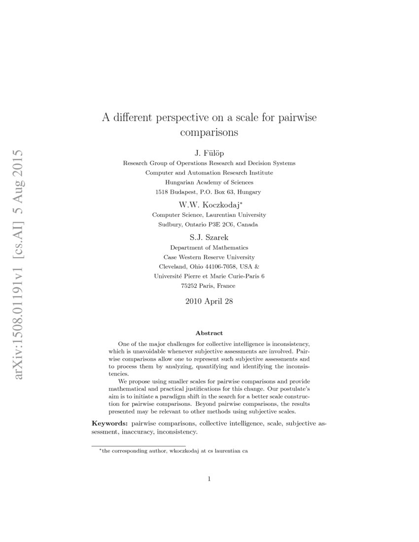 A different perspective on a scale for pairwise comparisons | DeepAI