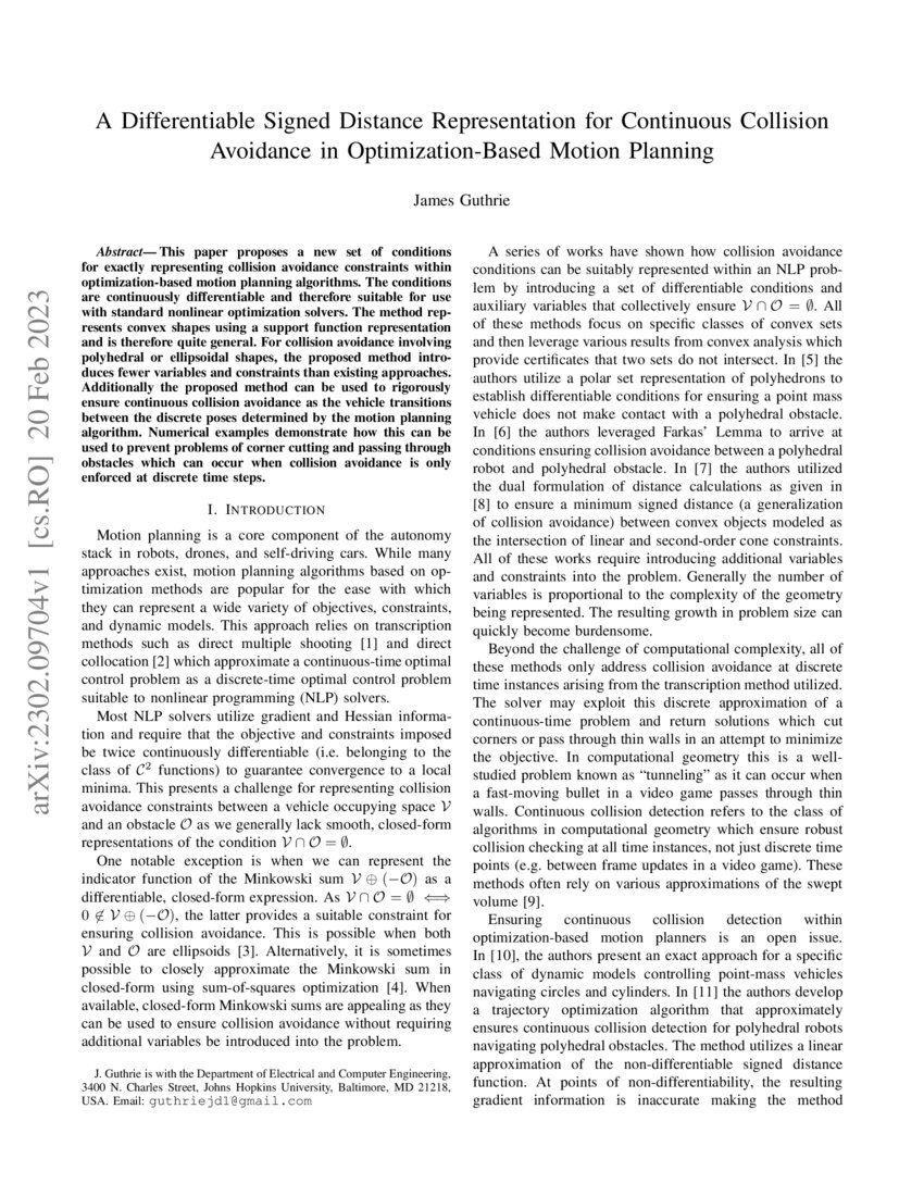 A Differentiable Signed Distance Representation For Continuous Collision Avoidance In 