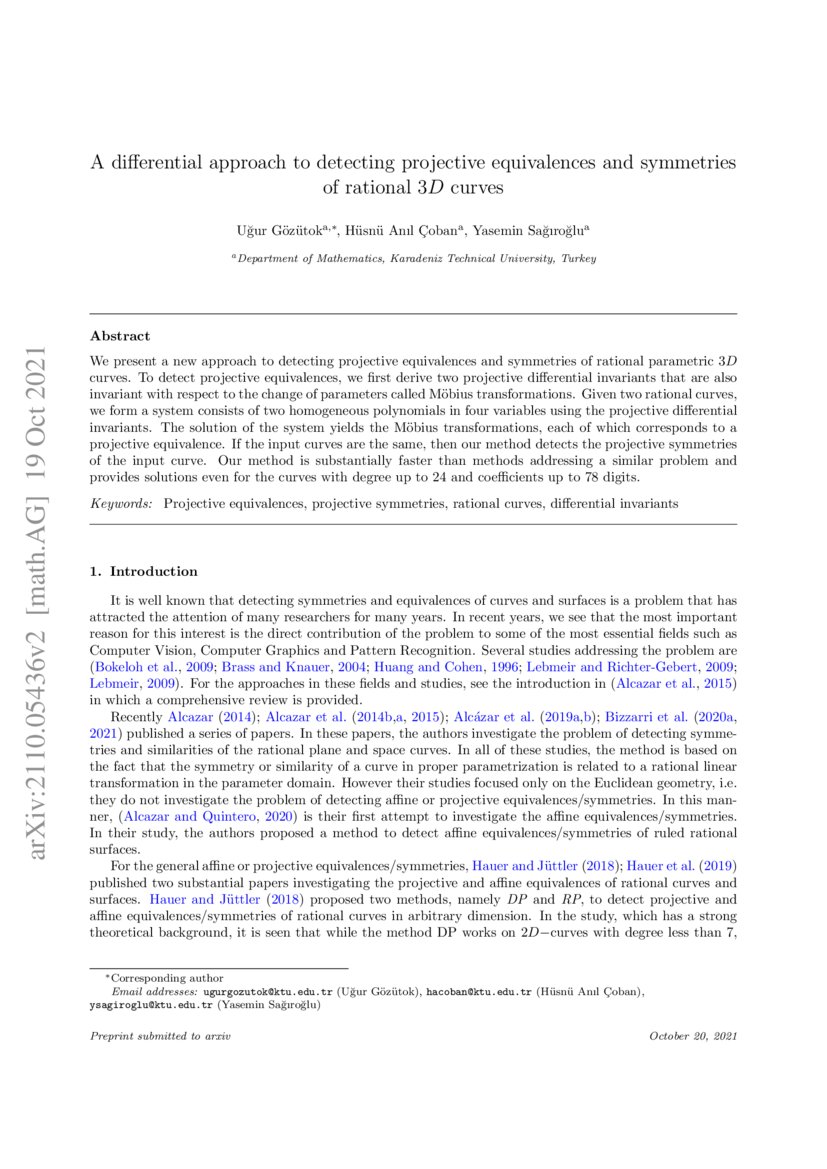 Using differential invariants to detect projective equivalences and symmetries of rational 3D ...
