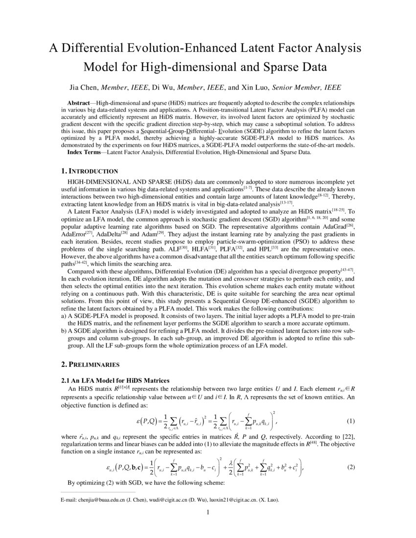 A Differential Evolution Enhanced Latent Factor Analysis Model For High Dimensional And Sparse
