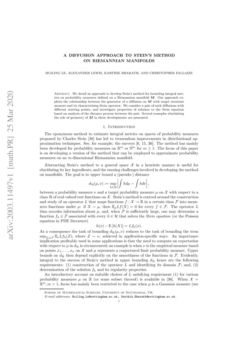 A diffusion approach to Stein's method on Riemannian manifolds | DeepAI