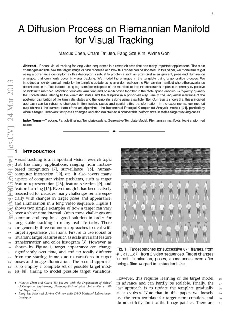 A Diffusion Process on Riemannian Manifold for Visual Tracking | DeepAI