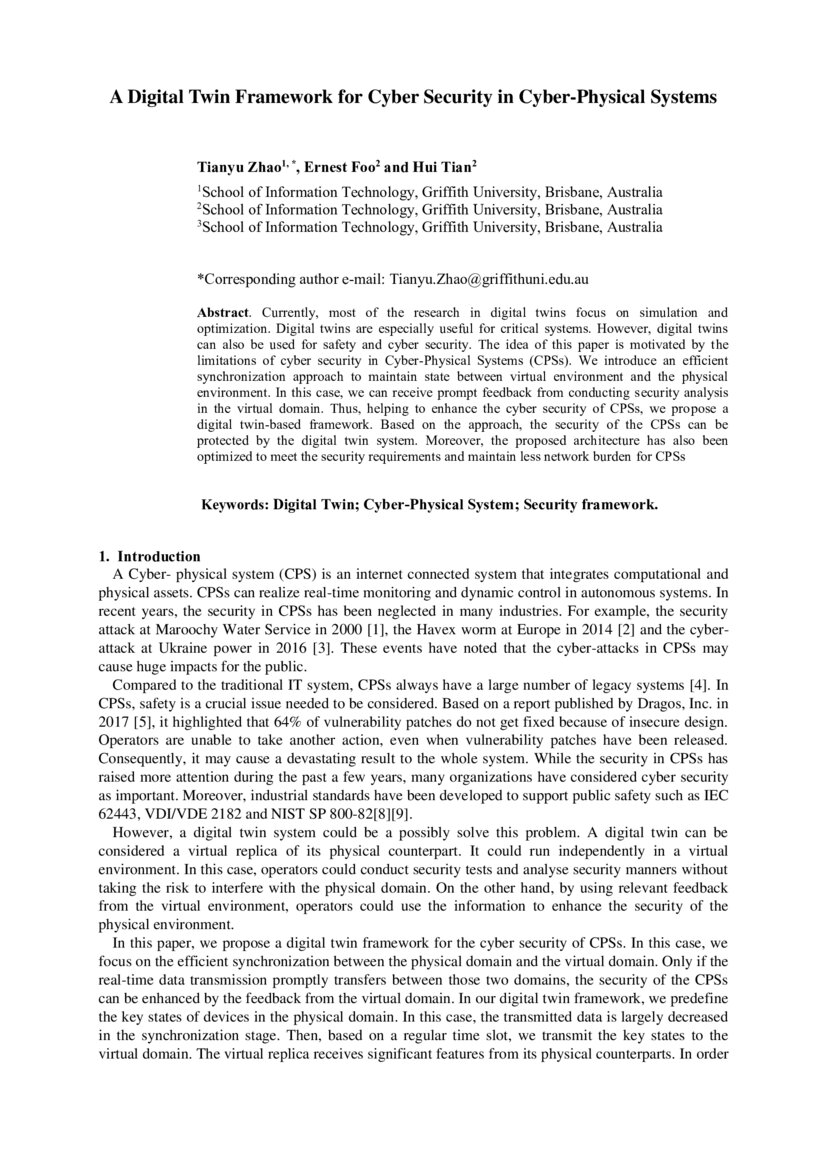 A Digital Twin Framework For Cyber Security In Cyber Physical Systems