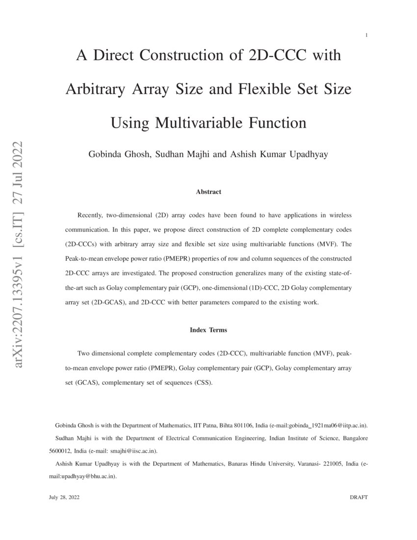 A Direct Construction of 2D-CCC with Arbitrary Array Size and Flexible ... A Direct Construction of 2D-CCC with Arbitrary Array Size and Flexible ...