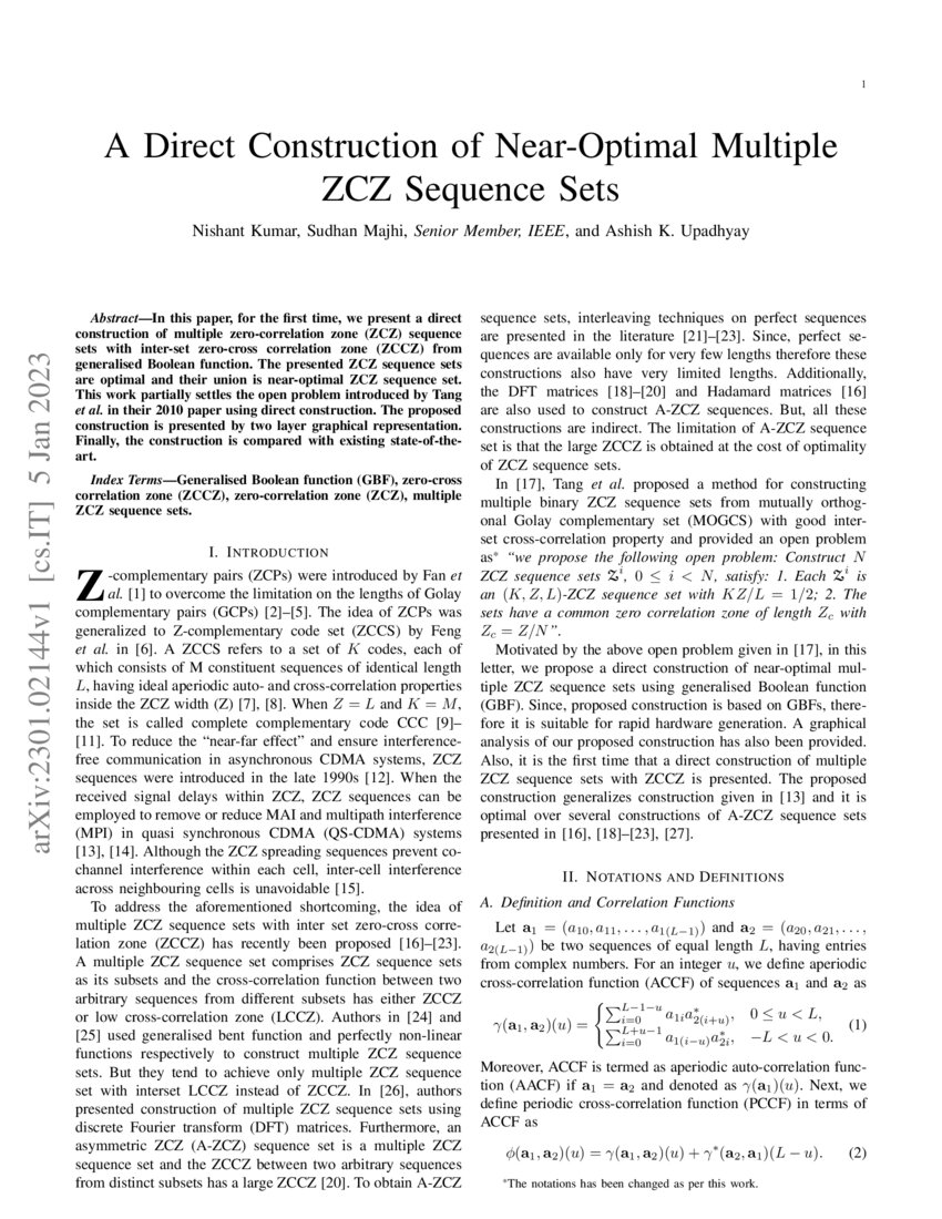 A Direct and New Construction of Near-Optimal Multiple ZCZ Sequence Sets | DeepAI