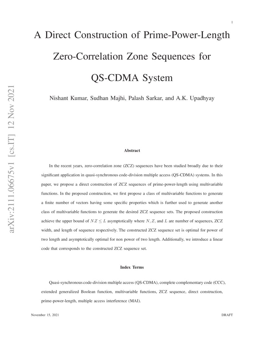 A Direct Construction of Prime-Power-Length Zero-Correlation Zone ...