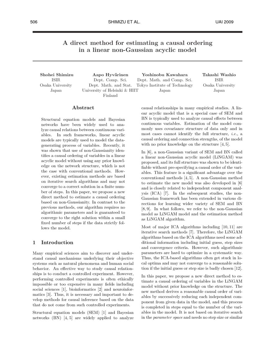 A Direct Method For Estimating A Causal Ordering In A Linear Non Gaussian Acyclic Model Deepai