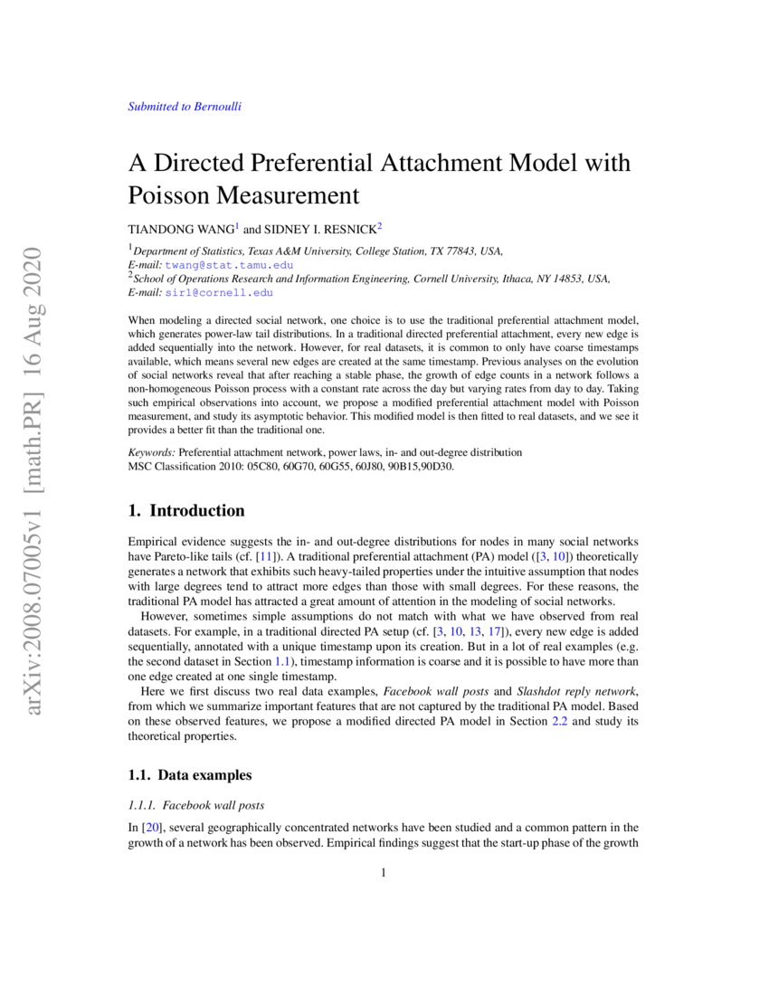 A Directed Preferential Attachment Model with Poisson Measurement | DeepAI