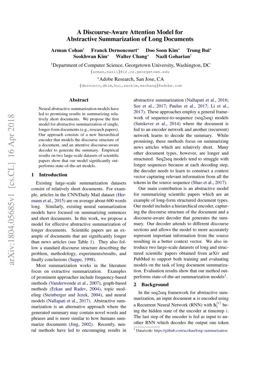 A Discourse Aware Attention Model For Abstractive Summarization Of Long