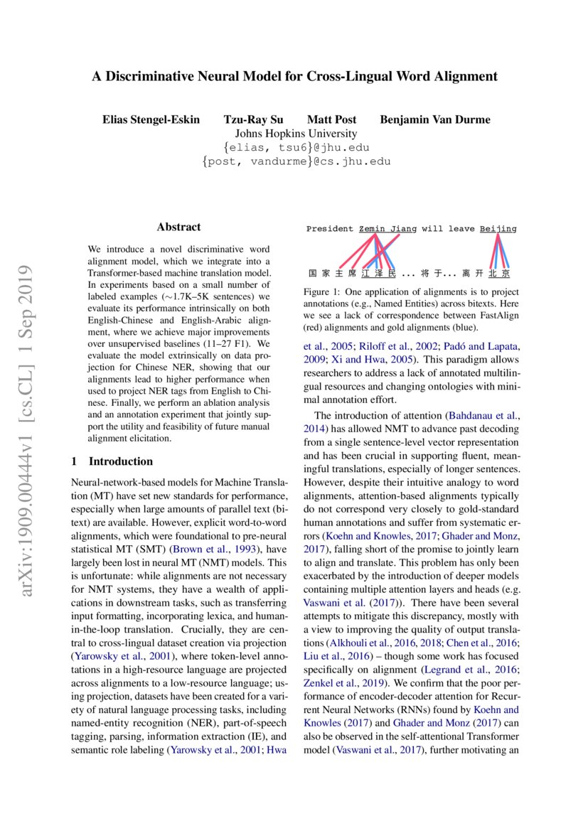 A Discriminative Neural Model for Cross-Lingual Word Alignment | DeepAI