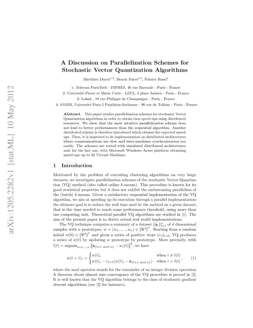 A Discussion On Parallelization Schemes For Stochastic Vector Quantization Algorithms Deepai