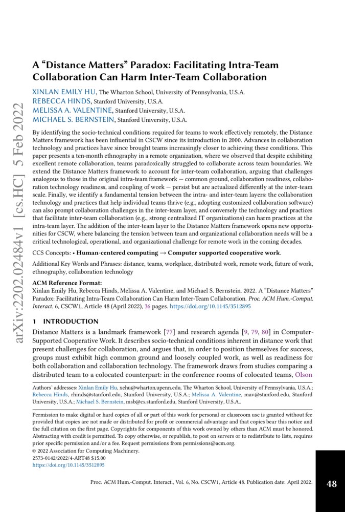 A "Distance Matters" Paradox: Facilitating Intra-Team Collaboration Can ...