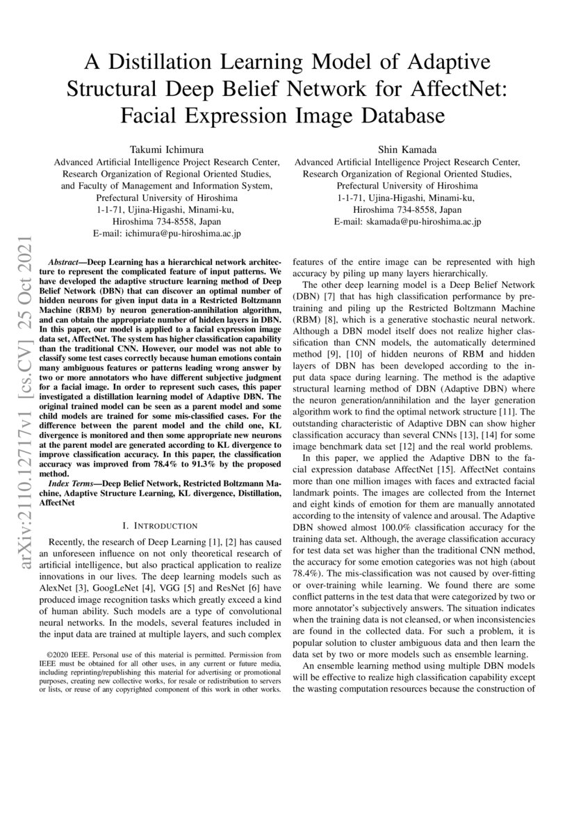 A Distillation Learning Model of Adaptive Structural Deep Belief Network for AffectNet: Facial ...