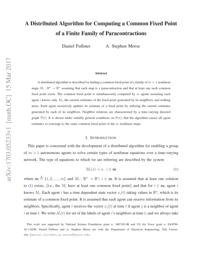 A Distributed Algorithm For Computing A Common Fixed Point Of A Finite 2892