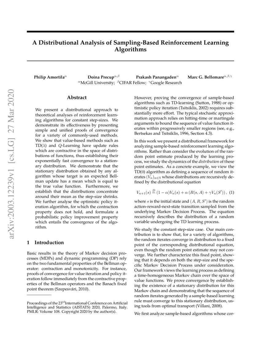 A Distributional Analysis of Sampling-Based Reinforcement Learning Algorithms | DeepAI