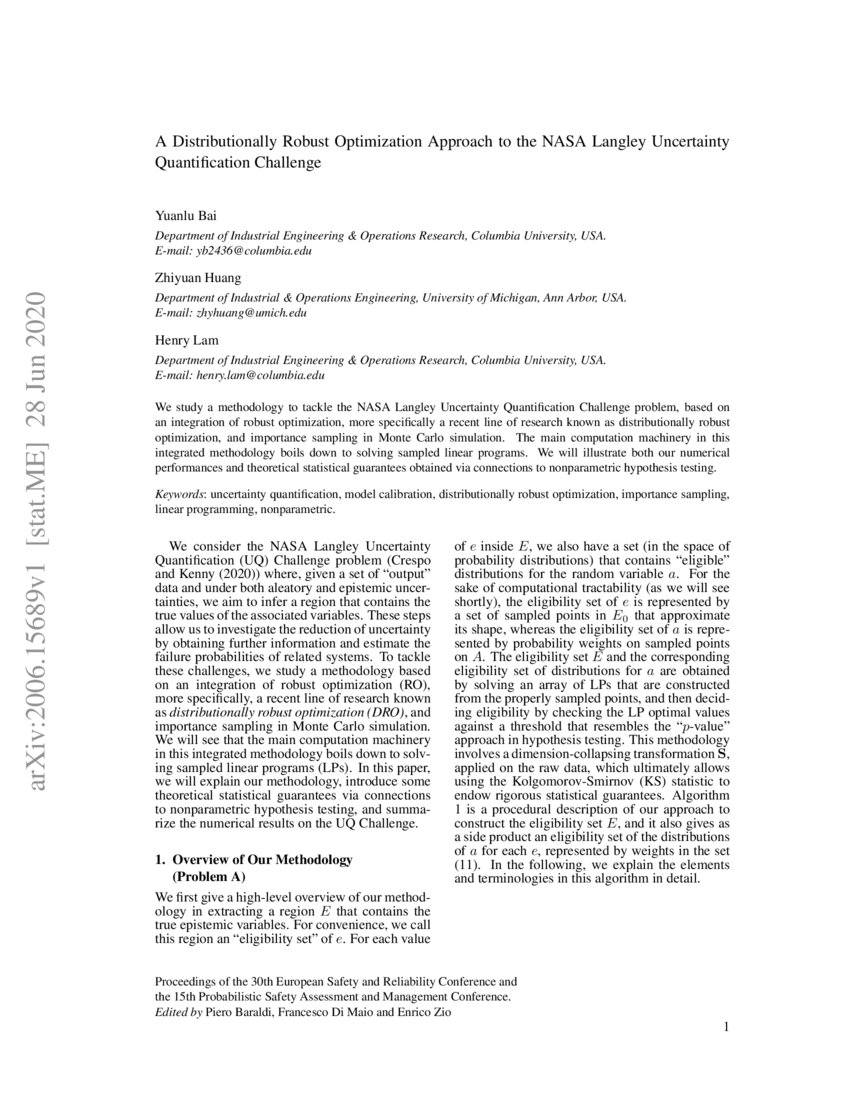 A Distributionally Robust Optimization Approach to the NASA Langley ... A Distributionally Robust Optimization Approach to the NASA Langley ...