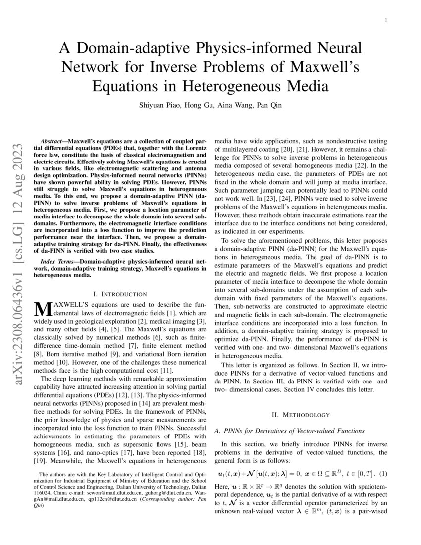 A Domain-adaptive Physics-informed Neural Network for Inverse Problems of Maxwell's Equations in ...
