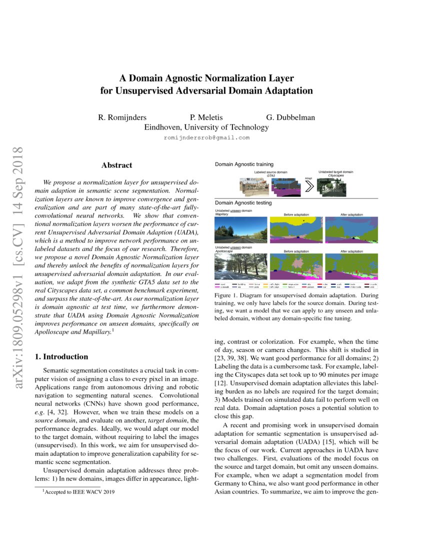 A Domain Agnostic Normalization Layer for Unsupervised Adversarial Domain Adaptation | DeepAI