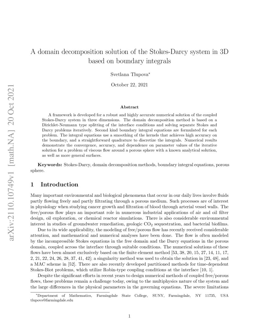 A Domain Decomposition Solution Of The Stokes Darcy System In 3d Based On Boundary Integrals