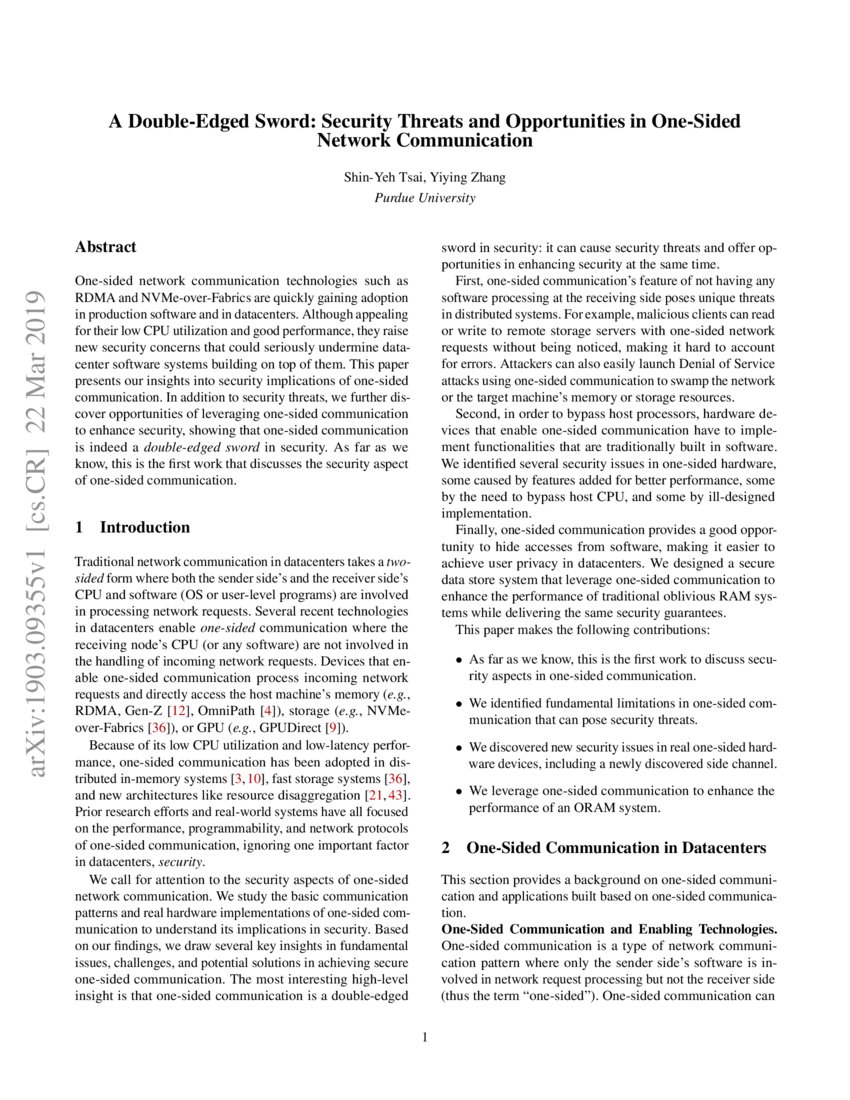 A Double-Edged Sword: Security Threats and Opportunities in One-Sided ...