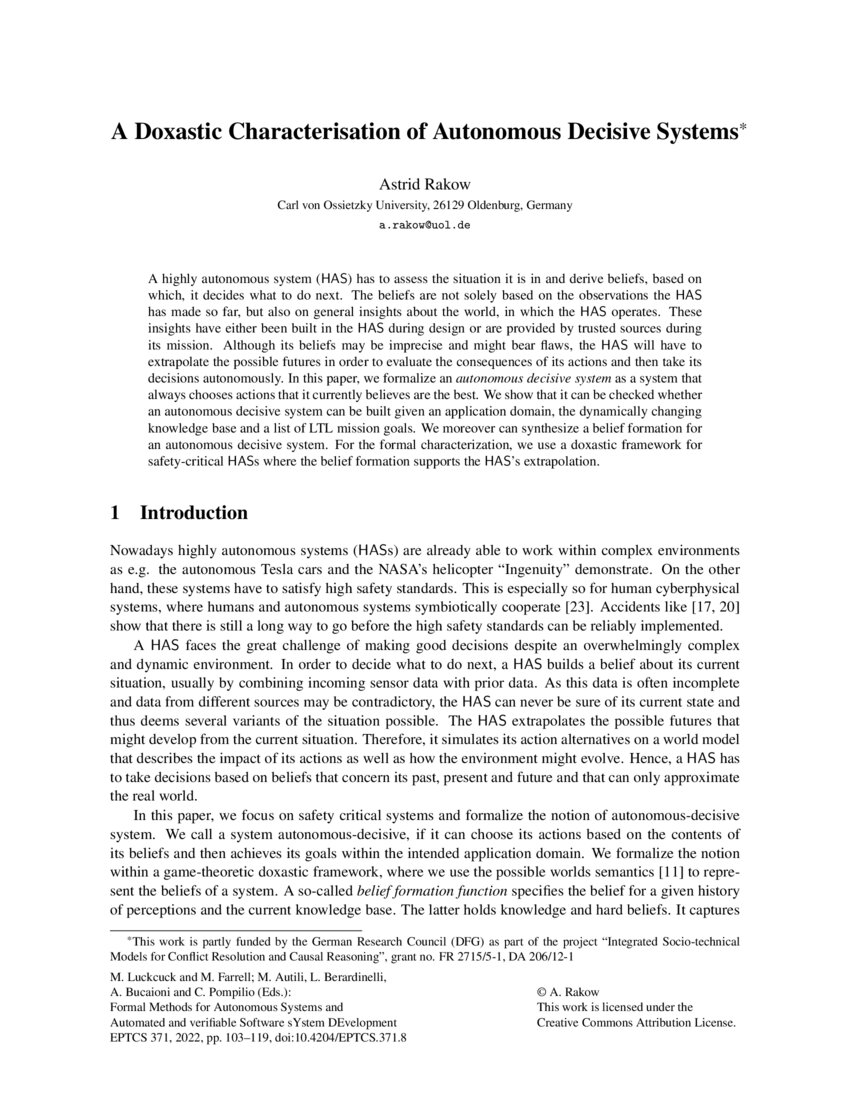 A Doxastic Characterisation of Autonomous Decisive Systems | DeepAI