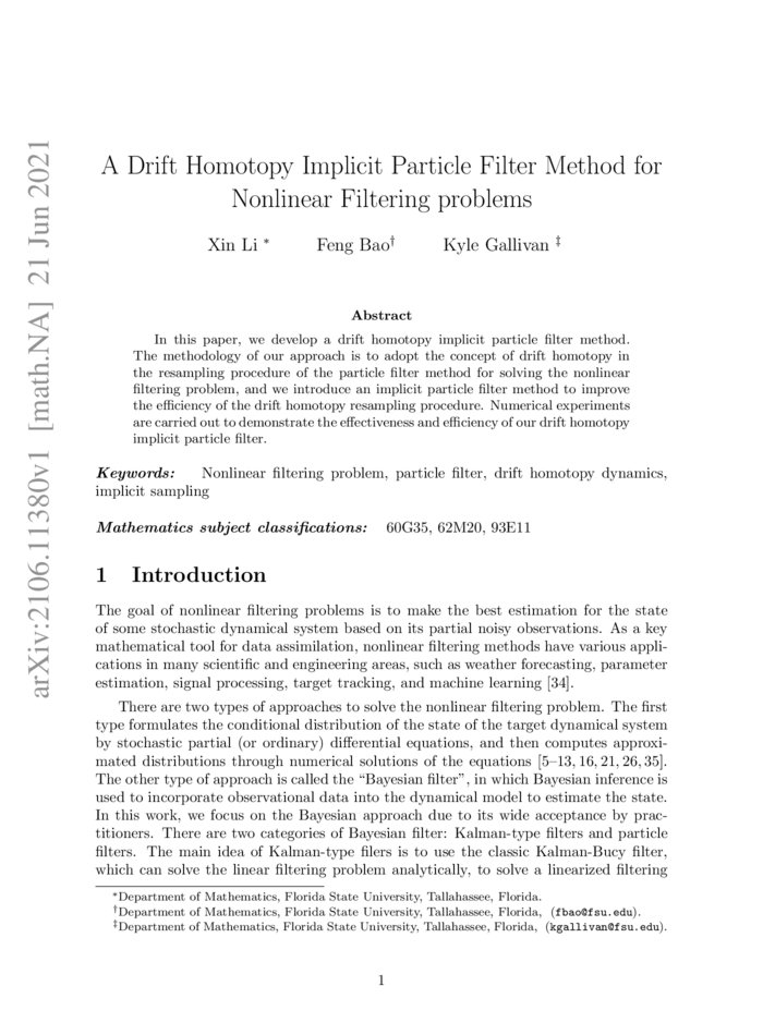 A Drift Homotopy Implicit Particle Filter Method For Nonlinear Filtering Problems Deepai