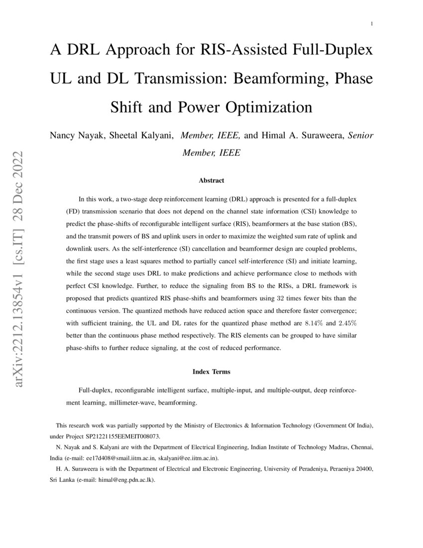 A DRL Approach for RIS-Assisted Full-Duplex UL and DL Transmission: Beamforming, Phase Shift and ...