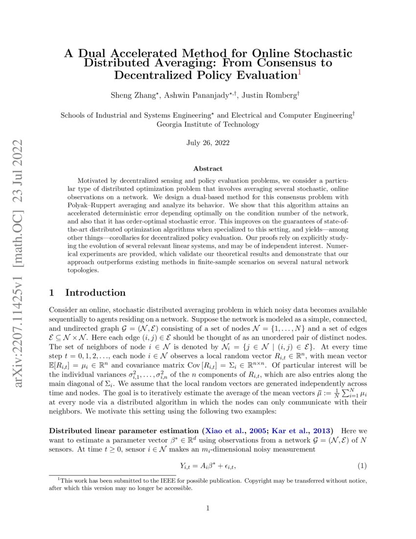 A Dual Accelerated Method For Online Stochastic Distributed Averaging