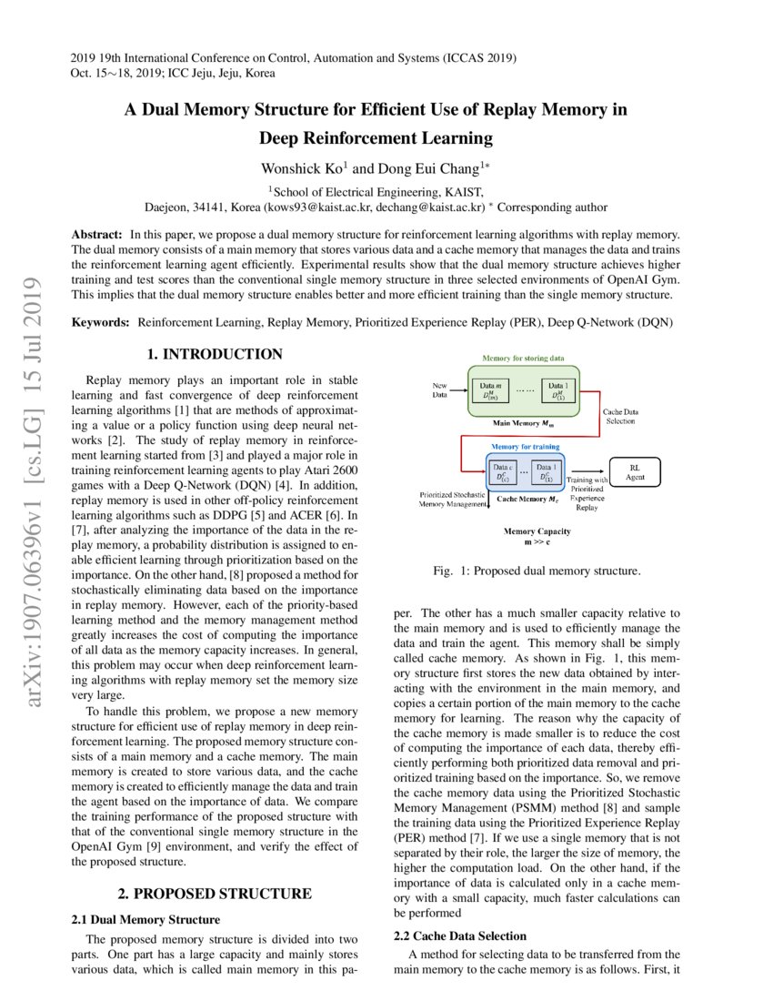 A Dual Memory Structure For Efficient Use Of Replay Memory In Deep Reinforcement Learning Deepai