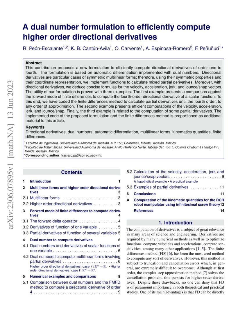 A Dual Number Formulation To Efficiently Compute Higher Order Directional Derivatives Deepai