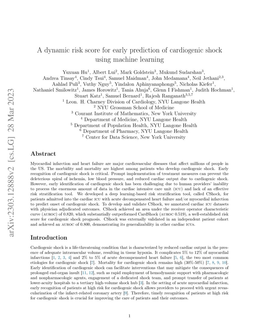 A dynamic risk score for early prediction of cardiogenic shock using ...