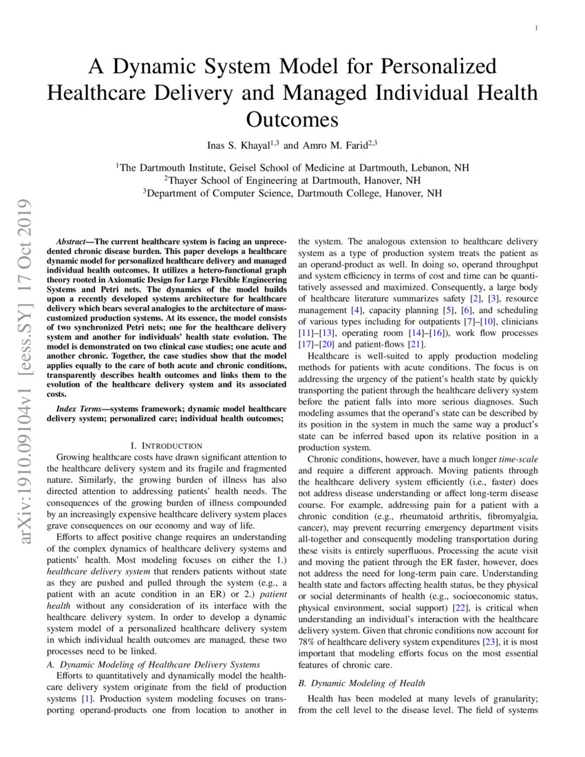 A Dynamic System Model for Personalized Healthcare Delivery and Managed ...