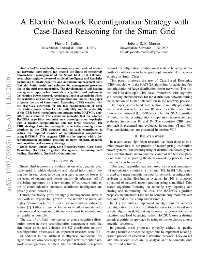 A Electric Network Reconfiguration Strategy With Case Based Reasoning