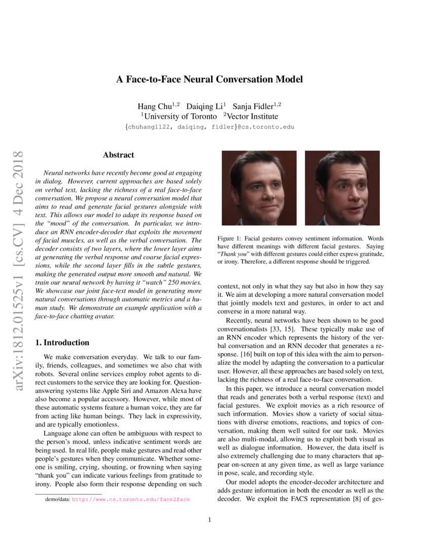 A Face-to-Face Neural Conversation Model | DeepAI
