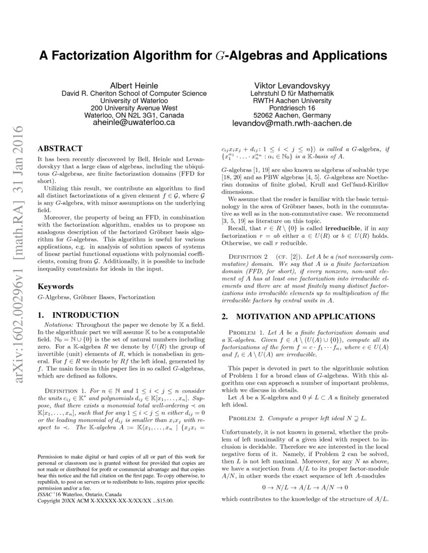A Factorization Algorithm for G-Algebras and Applications | DeepAI