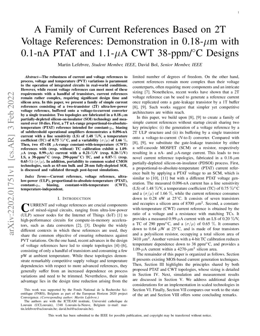 A Family of Current References Based on 2T Voltage References ...