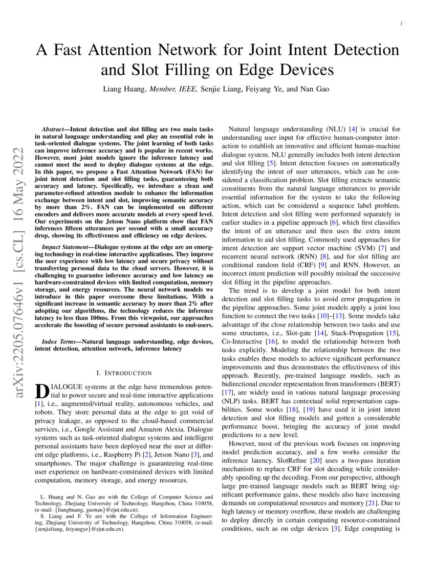 A Fast Attention Network for Joint Intent Detection and Slot Filling on ...