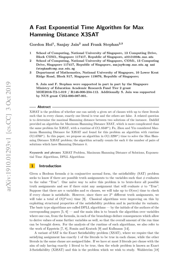 A Fast Exponential Time Algorithm for Max Hamming Distance X3SAT | DeepAI