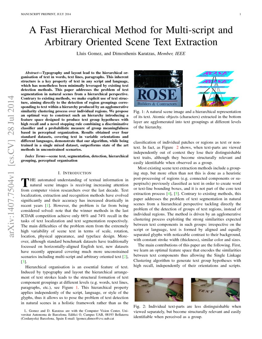 A Fast Hierarchical Method for Multi-script and Arbitrary Oriented Scene Text Extraction | DeepAI