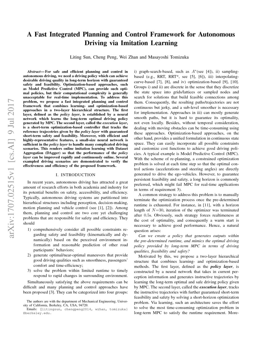 A Fast Integrated Planning and Control Framework for Autonomous Driving ...