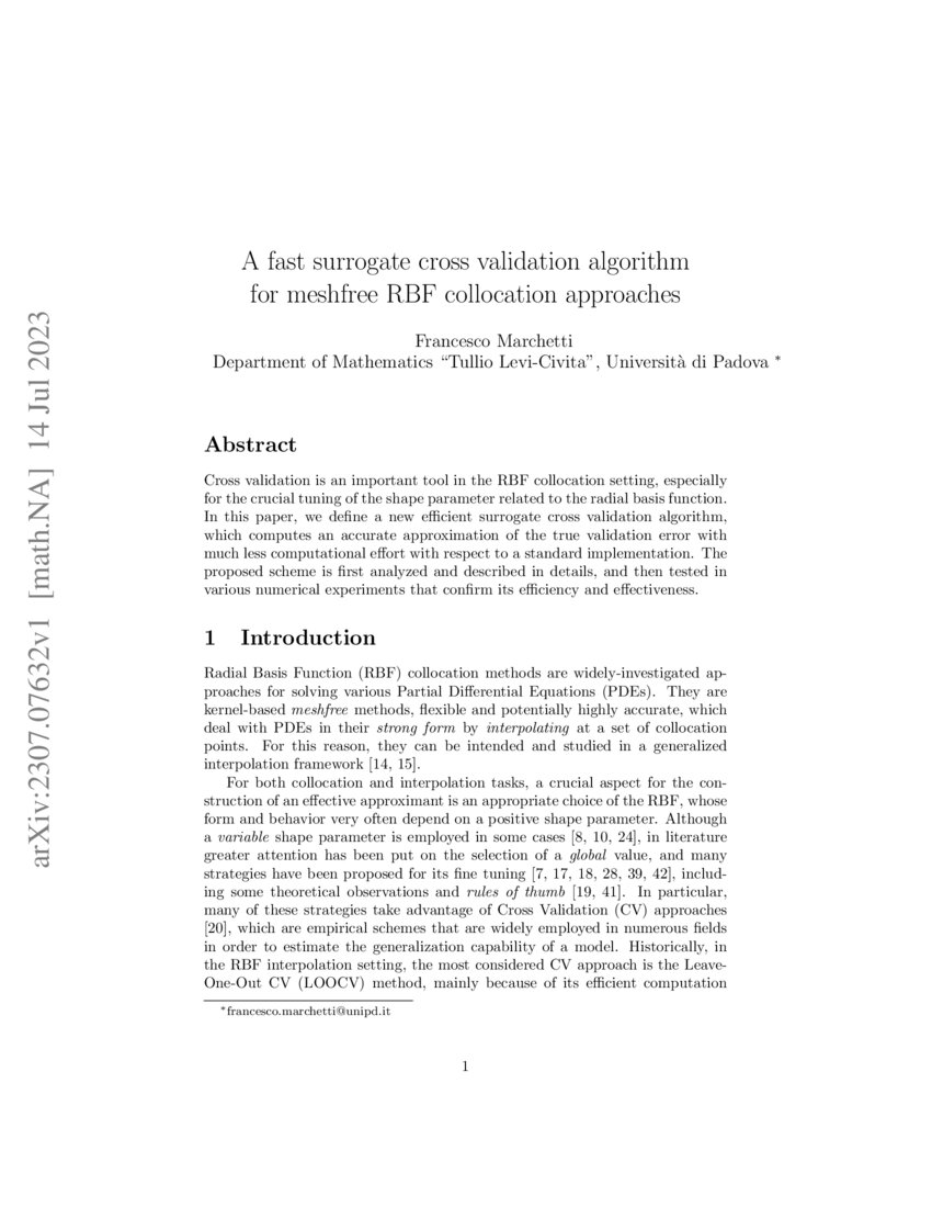 A Fast Surrogate Cross Validation Algorithm For Meshfree Rbf