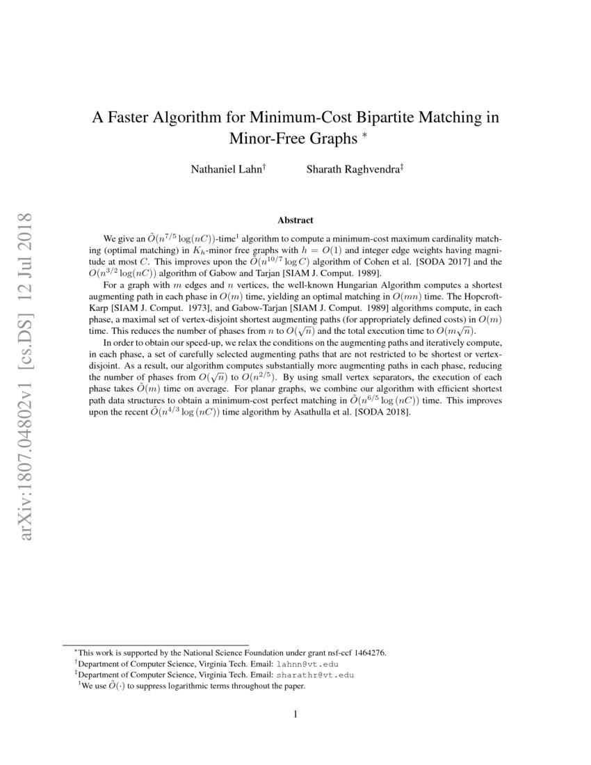 A Faster Algorithm for Minimum-Cost Bipartite Matching in Minor-Free ...