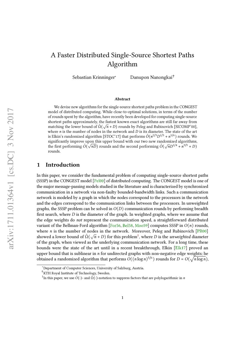 A Faster Distributed Single Source Shortest Paths Algorithm Deepai
