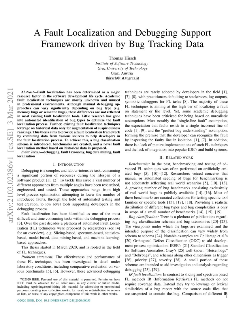 A Fault Localization And Debugging Support Framework Driven By Bug Tracking Data Deepai 