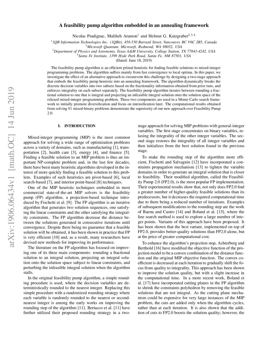 A feasibility pump algorithm embedded in an annealing framework | DeepAI