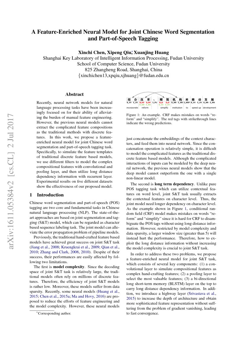 A Feature-Enriched Neural Model for Joint Chinese Word Segmentation and Part-of-Speech Tagging ...
