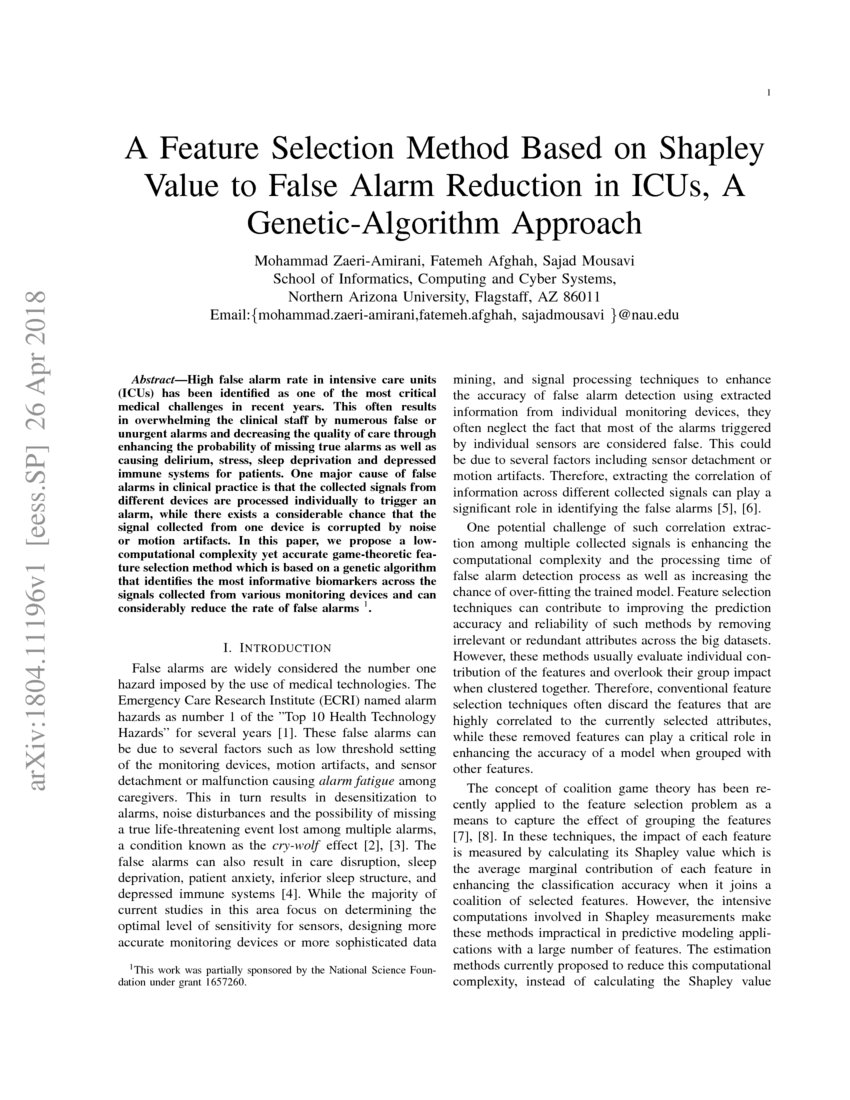 A Feature Selection Method Based On Shapley Value To False Alarm Reduction In Icus A Genetic