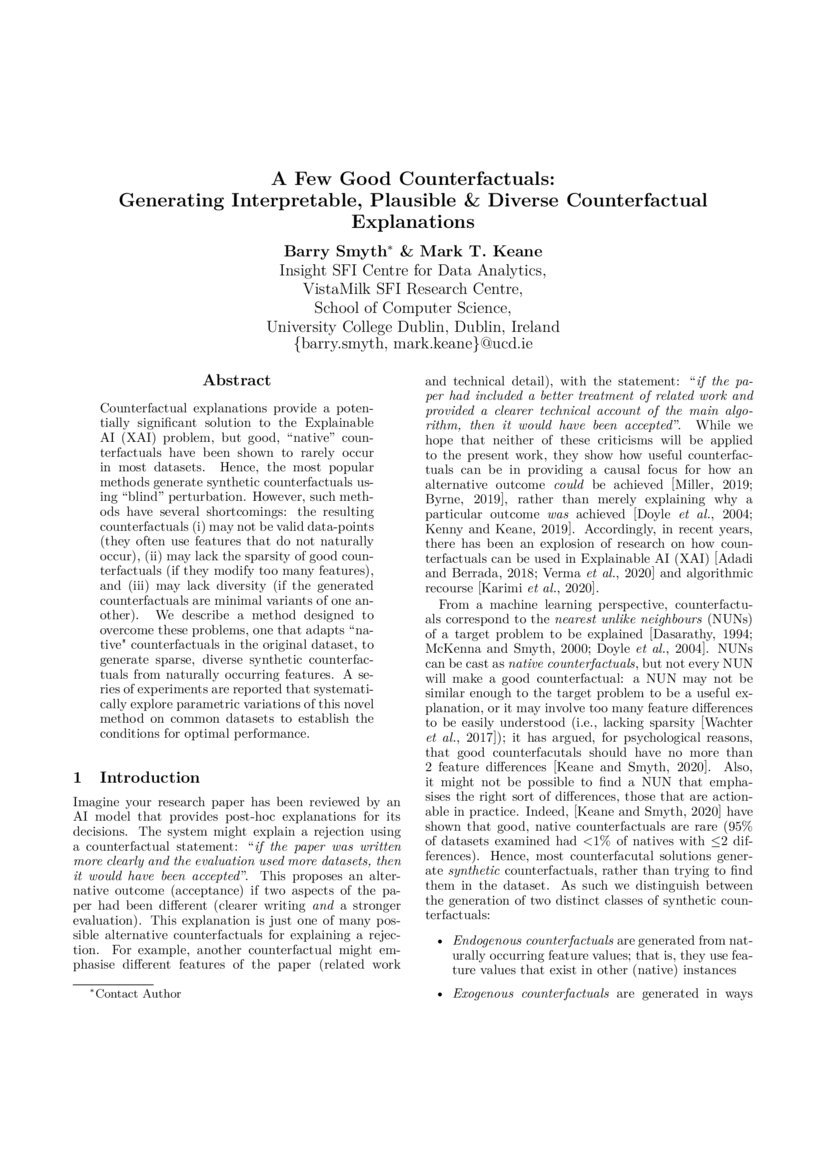 A Few Good Counterfactuals: Generating Interpretable, Plausible and ...