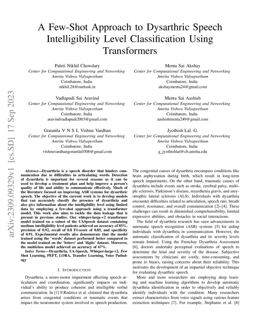 A Few-Shot Approach to Dysarthric Speech Intelligibility Level ...